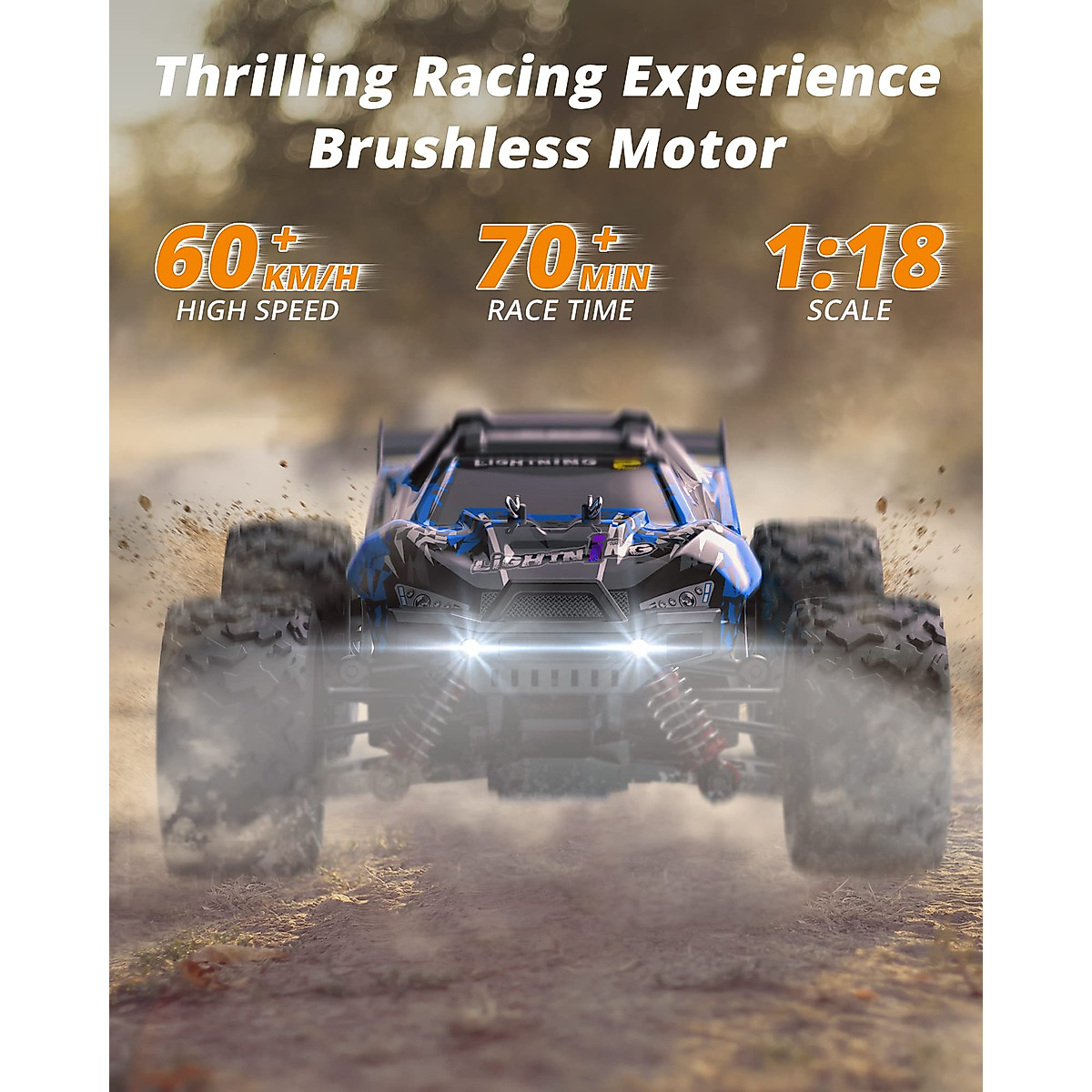 KIDOMO 1:18 Scale Brushless RC Car - 60KM/H All Terrain High-Speed & Off-Road Remote Control Car with 2 Rechargeable Batteries Hobby Monster Car 4WD RC Truck Gifts for Kids and Adults, Red (T1)