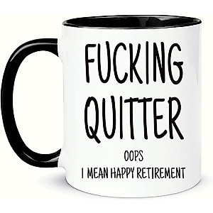 Awnpow-Fucking Quitter Happy Retirement Mug，Funny Mug for Coworker,11oz Ceramic Coffee Mug/Tea Cup