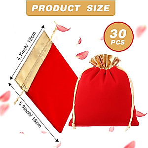 Frienda 30 Pcs Velvet Drawstrings Gift Bags 6 x 5 Inch Jewelry Pouches Drawstring Candy Bags Bolsitas para Recuerdos Velvet Party Favors Present Bag for Christmas Xmas Holiday(Red)