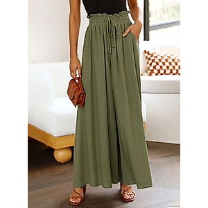 Dokotoo 2024 Stylish Women's Plus Size Wide Leg Palazzo Pants Spring Summer Lightweight Sport Elastic High Waist Yoga Pant with 2 Side Pockets for Women Green S
