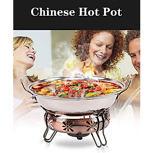 HIOVIOSS Small Wok 9.5inch, Stainless Steel Reheating Pot Alcohol Pan Round Deep Bottom Personal Chafer for Warm Up Food