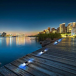 JIGUOOR Solar Deck Lights LED Driveway Lights Solar Powered Dock Light Outdoor IP68 Waterproof Road Markers for Step Sidewalk Stair Boat Garden Ground Pathway Yard (Blue, 6 Pack)