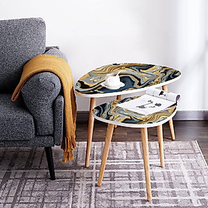 Small Coffee Nesting Table Marble Texture Seamless Silver Gold Grey Blue Black Abstract Seamless Modern Minimalist Side Table Triangle End Tea Table Center Table Set of 2 for Living Room Bedroom