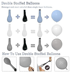 ZFUNBO Blue Gray and White Balloon Garland Arch Kit, Double Stuffed Latex Balloon Garland for Gender Reveal Baby Shower Wedding Graduation Anniversary Birthday Party Background Decorations