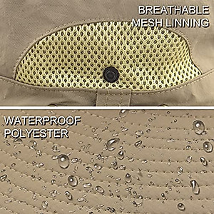 Muryobao Mens Sun Hat Summer Outdoor UPF50+ UV Protection Waterproof Wide Brim Bucket Hats Foldable Boonie Cap for Fishing Hiking Garden Beach Safari Beige