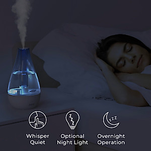 Pure Enrichment MistAire Studio Ultrasonic Cool Mist Humidifier - Small & Compact, Overnight Operation, 2 Mist Settings, Optional Night Light, & Auto Shut-Off - For Offices, Plants & Small Spaces