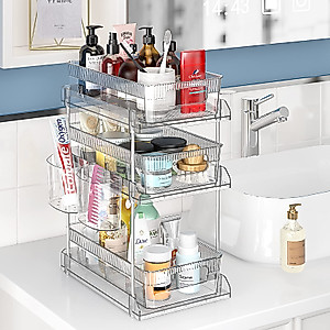 LEITAO Clear Pantry Storage Organizer with Dividers, 3 Tier Pull-Out Under Sink Organizers and Storage, for Bathroom Kitchen Medicine Cabinet Pantry Storage Organizer.