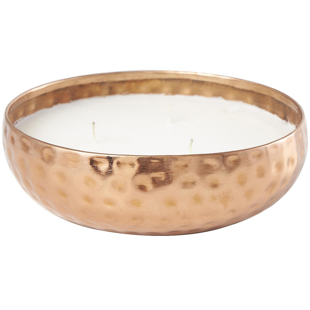 Deco 79 Metal Decorative Candle Tropical Breeze Scented Hammered 20 oz 3 Wick Aromatherapy Candle with White Wax, Wax Aromatherapy Candle 7" x 7" x 2", Copper