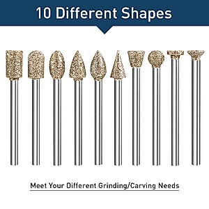 Diamond Grinding Burr Bit Set，20Pcs Rotary Tool Accessories Stone Carving Set with 1/8 inch Shank for Stone Ceramic Glass Carving, Grinding, Polishing, Engraving, Sanding