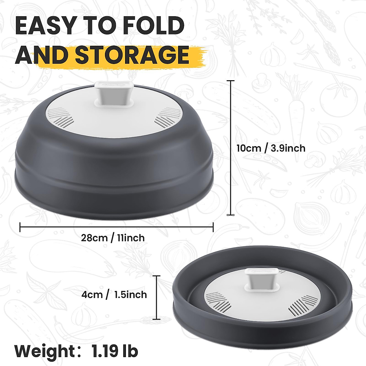 Maywe Tanso Collapsible Microwave Cover for Food,Large 11" Microwave Splatter Cover Silicone Splatter Guard Lid for 6-11 inch Plate Dish Bowl,Dishwasher Safe|Heavy Duty|BPA Free