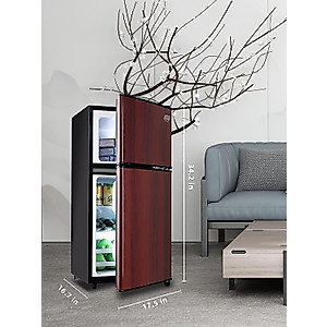 KRIB BLING Refrigerator with Freezer 3.5 Cu.Ft with 7 Level Adjustable Thermostat Control 2 Door Energy Saving Top-Freezer Compact Refrigerator Wood