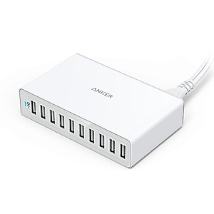 Anker 60W 10-Port USB Wall Charger, PowerPort 10 for iPhone Xs/XS Max/XR/X/8/7/6s/Plus, iPad Pro/Air 2/Mini, Galaxy S9/S8/S7/Plus/Edge, Note 8/7, LG, Nexus, HTC and More