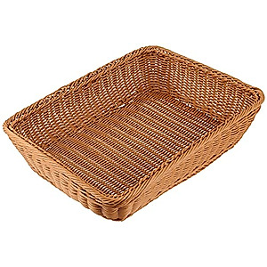 4 Pack 11.8 Inches Poly Wicker Woven Bread Baskets, Imitation Rattan Baskets, Poly Woven Baskets for Fruit, Food, Vegetables2