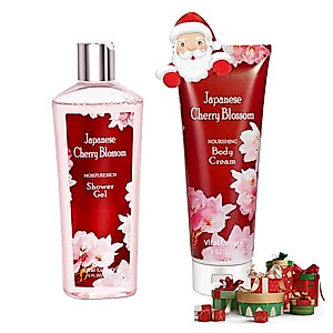 Vital Luxury Japanese Cherry Blossom Shower Gel and Body Cream Set - Nourishing and Moisturizing Daily Skincare - 8 fl.oz / 236mL Each, Birthday Mother's Valentine's Day Gifts for Her and Him
