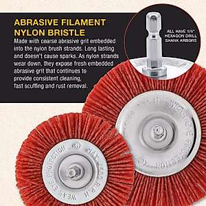 Dura-Gold 6 Piece Abrasive Filament Nylon Wire Bristle Drill Wheel and Cup Brush Set - Coarse Sanding Scuffing, 1/4" Drill Shank - Remove Rust, Corrosion, Paint - Surface Prep Truck Bed Liner Coating