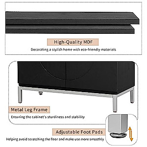Hlcodca Simple Accent Storage Cabinet with 2 Doors and Adjustable Shelves, Solid Wood Buffet Sideboard Sofa Table with Metal Leg Frame for Living Room Entryway Dining Room (Black@a)