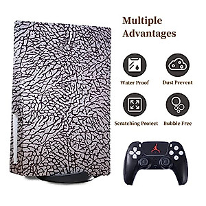 PS5 Skin Disk Edition Console and Controller, PS5 Stickers Vinyl Decals for Playstation 5 Console and Controllers, Disk Edition - Black Cement