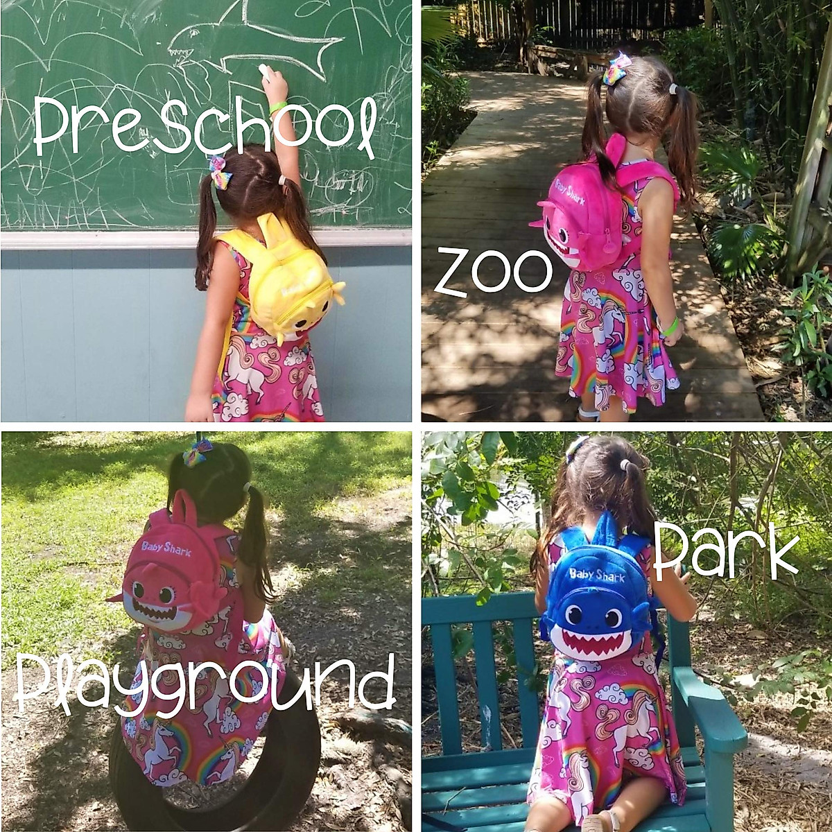 Q&M Novelties Baby Shark Backpack Gift Set Bundle (5 Pack), Kids Baby Shark Toys Plush Toddler Play Set, Blue - Daddy Shark