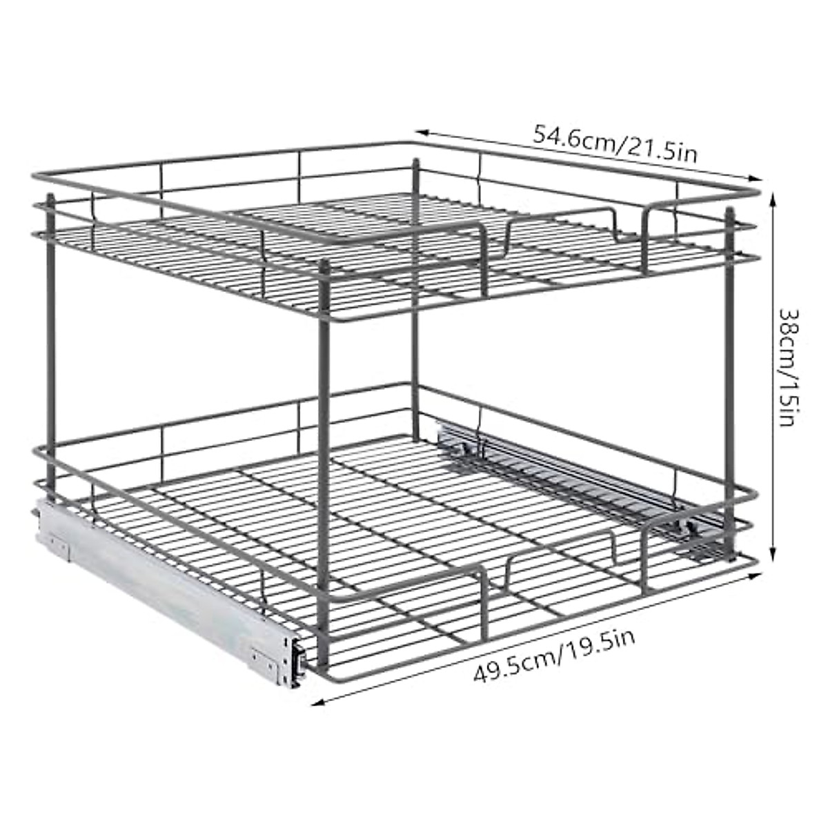 Pull Out Cabinet Organizer, Heavy Duty Metal Cabinet Drawers,Drawer Storage for Kitchen, Bathroom, Home,2 Tier Cabinet Pull Out Shelves (Grey)