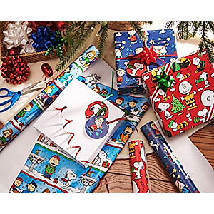 American Greetings 105 sq. ft. Peanuts Christmas Wrapping Paper Bundle with Cut Lines, Peanuts Characters (3 Rolls 30 in. x 14 ft.)