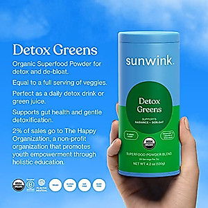 Sunwink Detox Powdered Greens - Organic Greens Powder Superfood for Debloat - Super Greens Powder w/Celery, Dandelion, Spirulina - Daily Greens Powder for Gentle Detox - 4.2 oz (20 Servings)