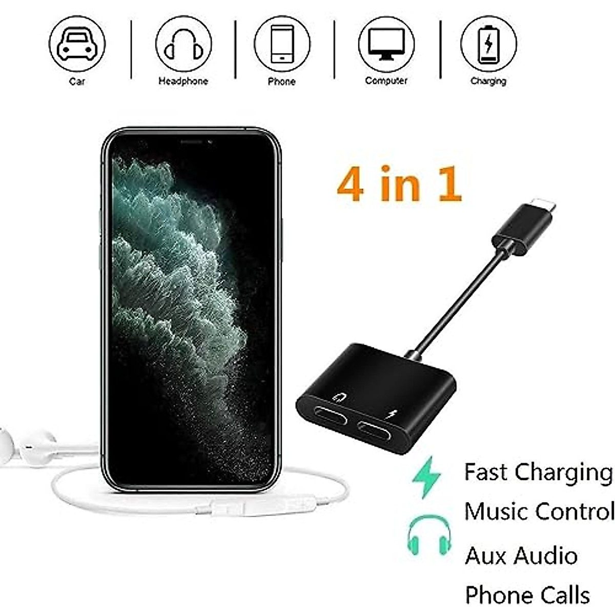 [Apple MFi Certified] iPhone Adapter,2 Pack Headphone Adapter for iPhone,Dual Lightning Audio Splitter Headphones and Charging Adapter for iPhone 14/13/12/11 Pro Max/XS/XR/X/8/7/6 Support Call