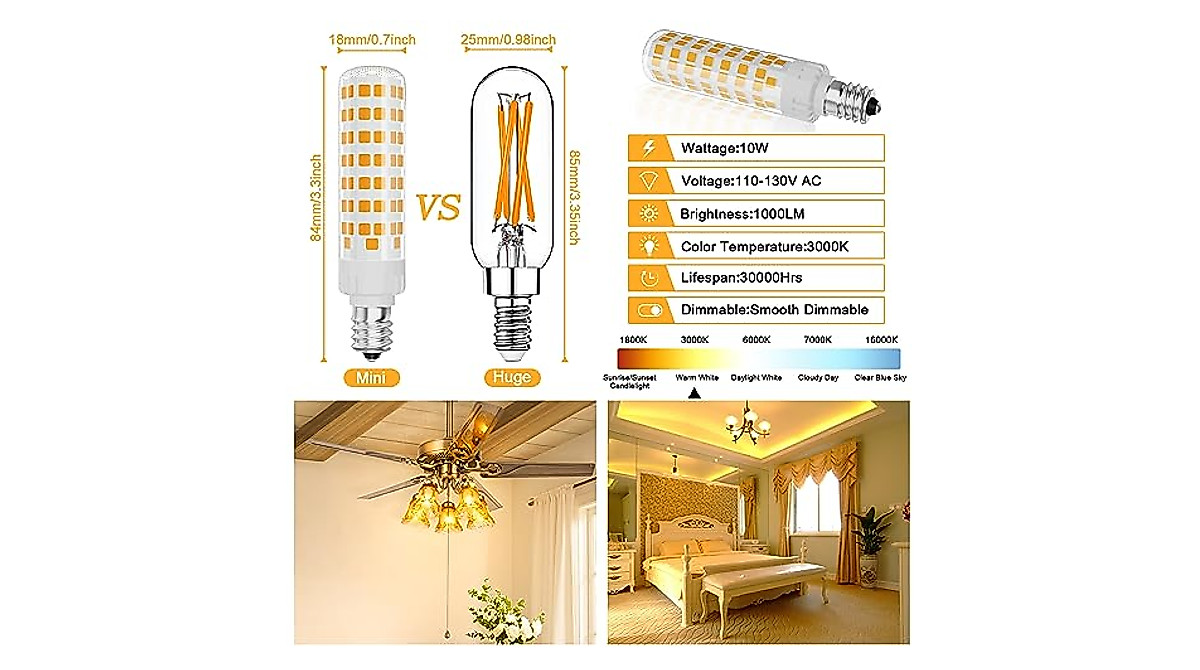 Dimmable E12 LED Chandelier Bulbs - 10W Save 90% Energy