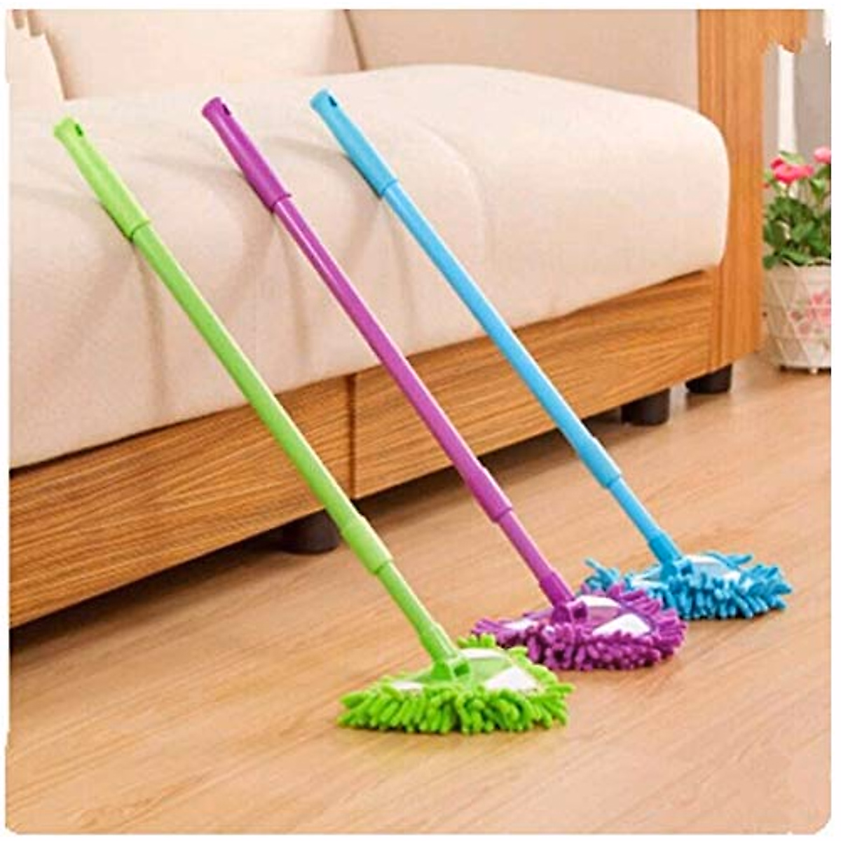 ALILILI 180 Degree Rotatable Adjustable Triangle Cleaning Mop,Multi-functional Retractable,Equipped With 2PCS Replacement Mop Cloth (Blue),3 Piece Set