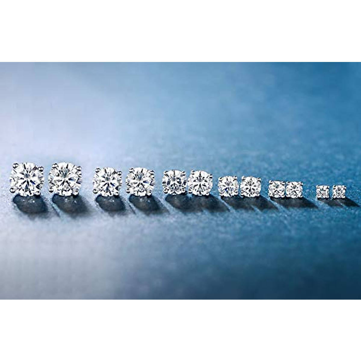 18K White Gold Plated 4 Pong Round Clear Cubic Zirconia Stud Earring Pack of 6 Pairs (6 Pairs)
