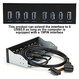 ASHATA USB Front Panel,USB3.0 19PIN 8 Ports Hub Optical Drive Extension Front Panel Adapter for PC Computer
