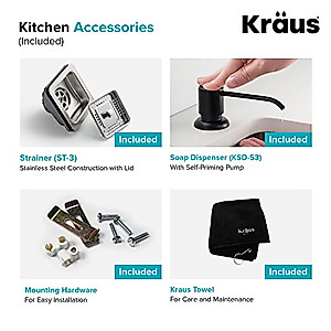 KRAUS 24-inch 18 Gauge Pax Laundry and Utility Sink Combo Set with Bolden 18-inch Kitchen Faucet and Soap Dispenser, Stainless Steel Matte Black KHU24L-1610-53SSMB