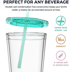 Maars Classic Insulated Tumblers 16 oz | Double Wall, Reusable Plastic Acrylic - Clear | Perfect for Parties, Birthdays, Customization - 4 Pack