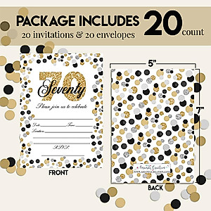 Confetti Polka Dot 70th Birthday Party Invitations, 20 5x7 Fill In Cards with Twenty White Envelopes by AmandaCreation