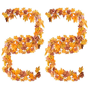 DIQMIAQ 2 Pack Fall Maple Leaf Garlands，5.9 FT/Pcs Autumn Hanging Fall Leave Vines for Home Garden Wedding Party Thanksgiving Dinner Fireplace Door Frame Doorway Backdrop Christmas Decor