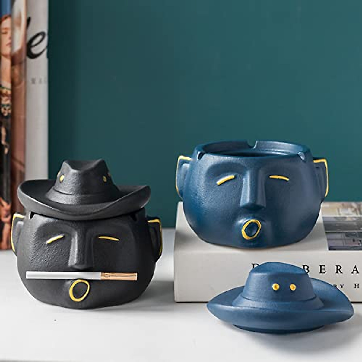 AETVRNI Modern Mini Trash Can, Waste Basket for Desktop,Ceramics Material, Easy to Clean,for Outdoors on The Balcony, Odour-Proof, Closed, It is Also Suitable As A Beautiful Table Decoration,Black