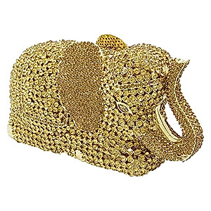 Boutique De FGG Gold Elephant Evening Clutches Bags Metal Minaudiere Handbags Clutch Bridal Wedding Party Purse