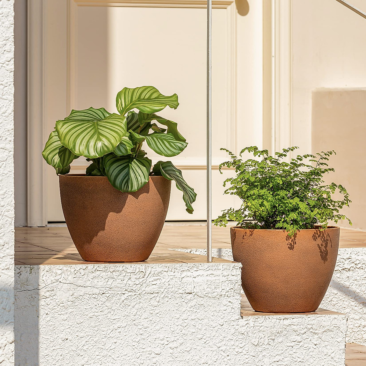 LA JOLIE MUSE Flower Pots Outdoor - Large Garden Planters with Drainage Holes Set of 2 (11.3 Inch, Terracotta Color)