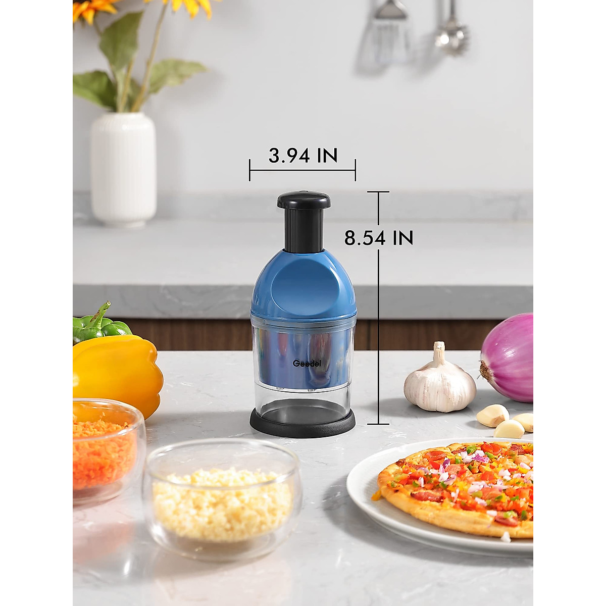 Geedel Food Chopper, Easy to Clean Manual Hand Vegetable Chopper Dicer, Dishwasher Safe Slap Onion Chopper for Veggies Onions Garlic Nuts Salads