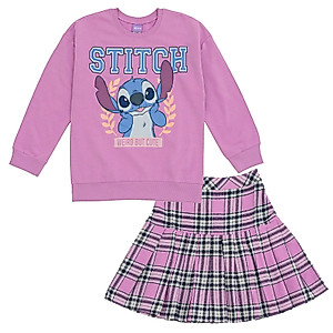 Disney Lilo & Stitch Little Girls Fleece Sweatshirt and Skirt Plaid Purple 6