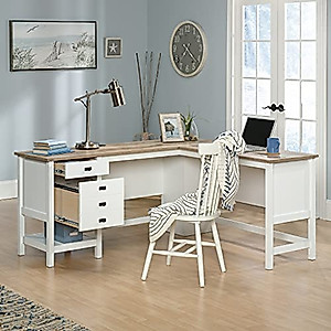 Sauder Cottage Road L-Desk, L: 65.11" x W: 58.66" x H: 29.76", Soft White Finish