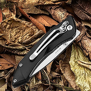 Black Folding Pocket Knife, 8cr13mov Stainless Steel Blade, Lightweight Aluminum Handle, Safety Liner-Lock, Belt Clip, Perfect for Camping, Hunting, Hiking, and Every Day Carry