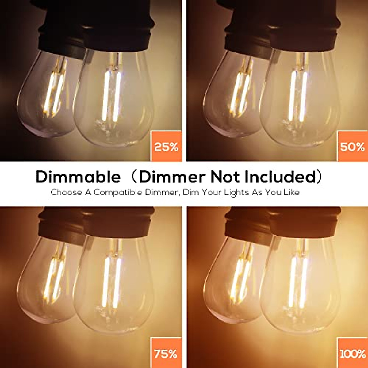 SUNTHIN Outdoor String Lights, 2 Pack 48ft Patio Lights Waterproof Hanging Lights with Bright 2W Dimmable Shatterproof LED Bulbs for Decor Outside, Backyard, Party,Porch,Bistro,Cafe Bar,Garden,Camping