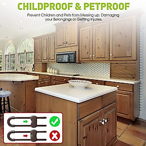 Jetec 10 Pieces Cabinet Locks for Babies, U-Shaped Proofing Drawers Safety Child Locks Adjustable, Easy to Use Childproof Latch for Knob Handle on Kitchen Door Storage Cupboard Closet (Brown)