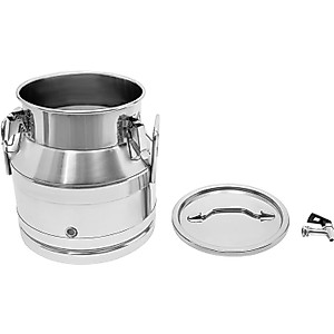 Stainless Steel Milk Can With Spigot, 5.28 Gallon Tabletop Milk Jug With Sealed Lid, Round Beverage Drink Dispenser For Grain Canisters Container