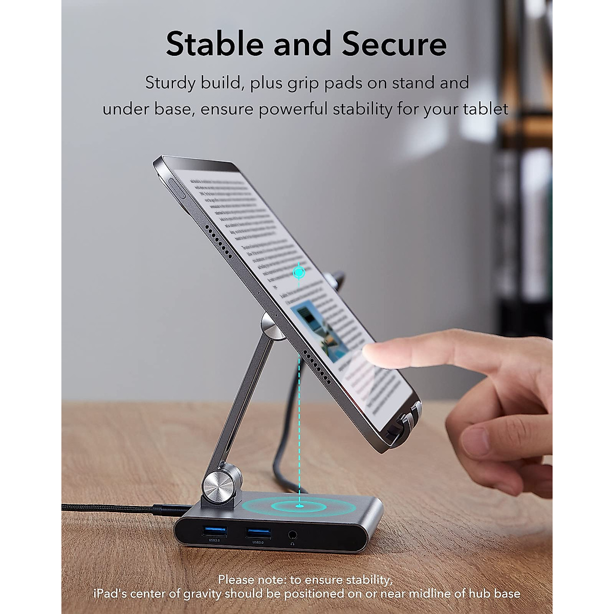 ESR 8-in-1 Portable Stand Hub, USB C Hub with Adjustable Stand, 100W PD Charging, 2 USB 3.0 Ports, 4K HDMI, 3.5-mm Jack, SD/microSD Card Slots, Compatible with iPad 10, iPad Pro, and Other USB-C iPads