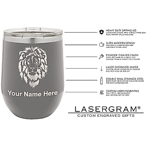 LaserGram Double Wall Stainless Steel Wine Glass Tumbler, Queen Crown, Personalized Engraving Included (Gray)