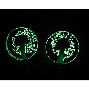 Lobal Domination PAIR of Floating Red Mushroom Pyrex Glass Double Flare Plugs with Glow in the Dark Background (8mm (0g))