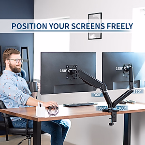 VIVO Dual Monitor up to 32 inches and 19.8 lbs per Screen, Pneumatic Arm Desk Mount, Articulating Counterbalance, VESA Stand, Classic, STAND-V002O