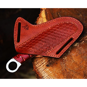 ADAM KNIVES Fixed Blade Carbon Steel Outdoor Knife with Pancake Leather Sheath, 7'' Full Tang Skining Knife,Non-Slip Wooden Handle,Camping Knife (Orange)