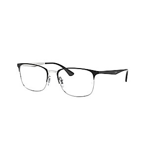 Ray-Ban RX6421 Square Prescription Eyeglass Frames, Matte Black On Silver/Demo Lens, 54 mm